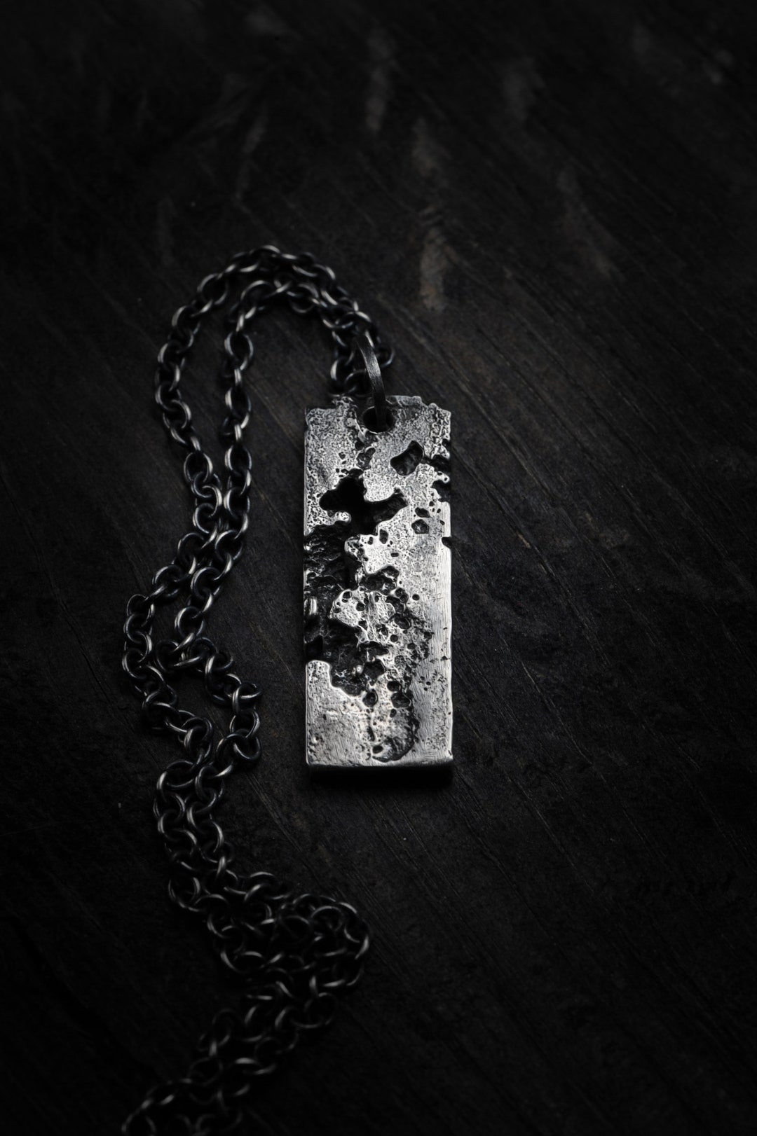 Men's Rough Silver Pendant.women's Dark Style Silver Necklace.sand ...