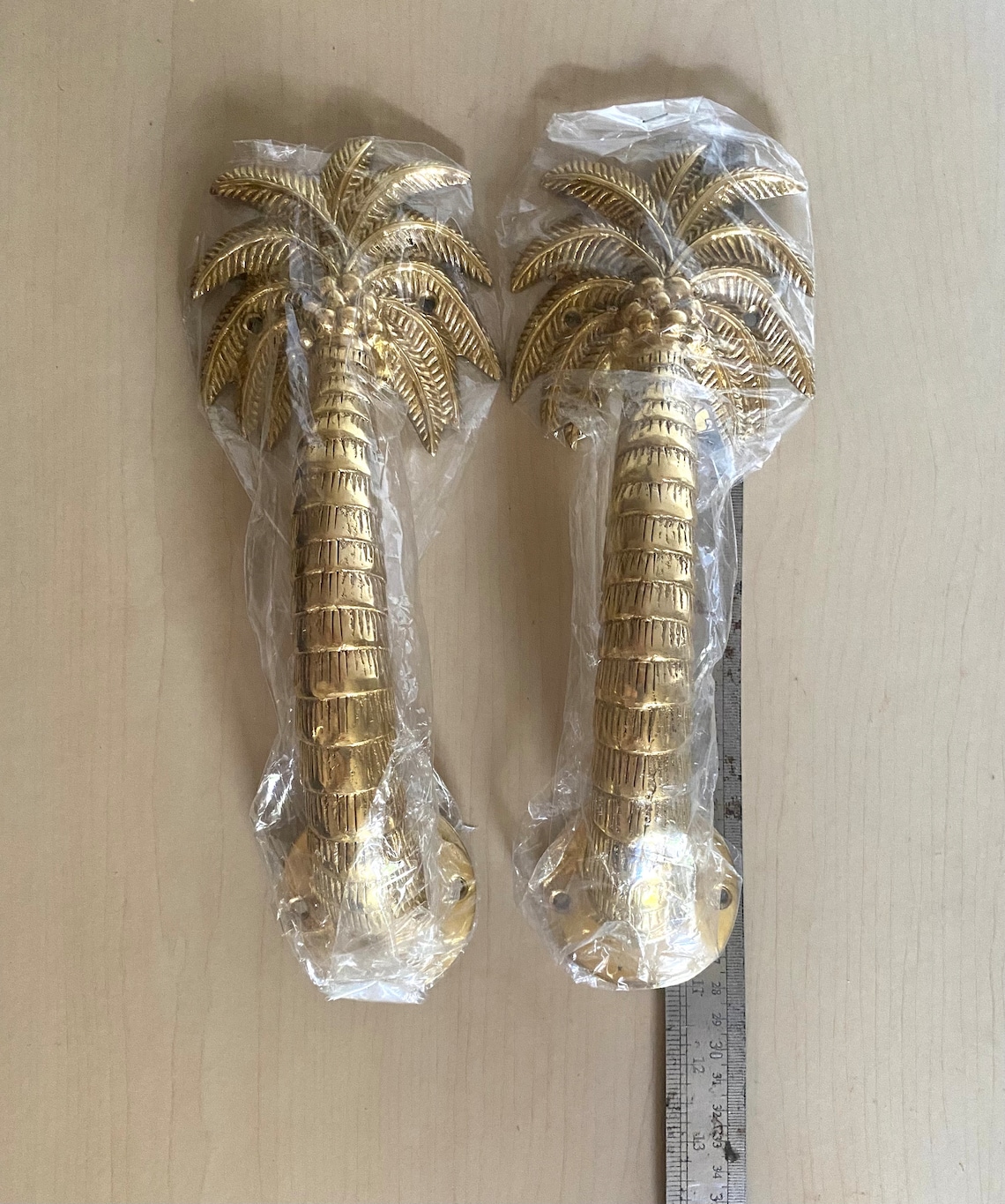 Pair of Palm Brass Handle Tropical Brass Handle Palm Brass Door Handle ...