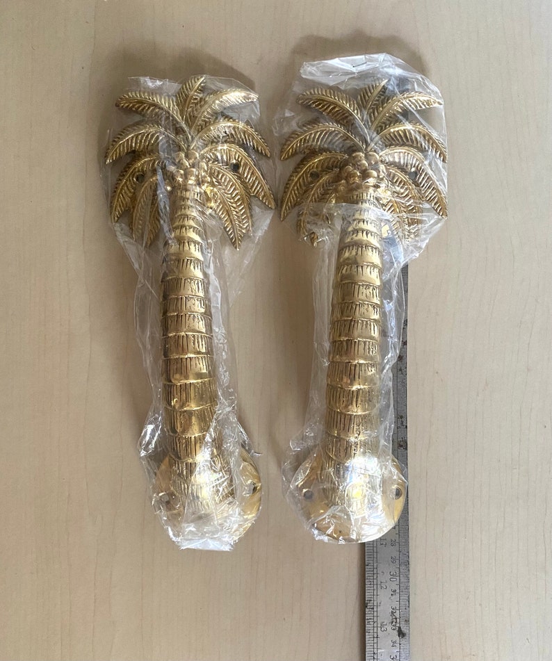 Pair of Palm Brass Handle - Tropical Brass Handle - Palm Brass Door ...
