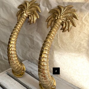 Pair of Palm Brass Handle - Tropical Brass Handle - Palm Brass Door ...