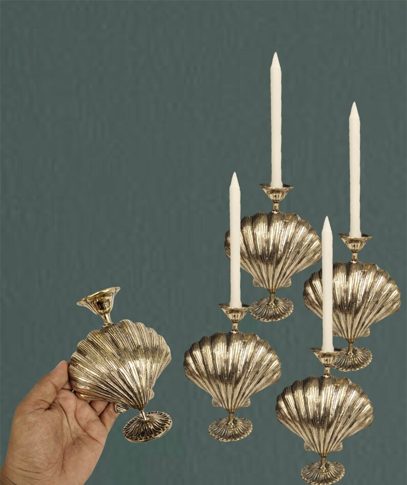 Brass Scallop Leora Candle Holder - Shell Candle Holder - Brass Candle ...
