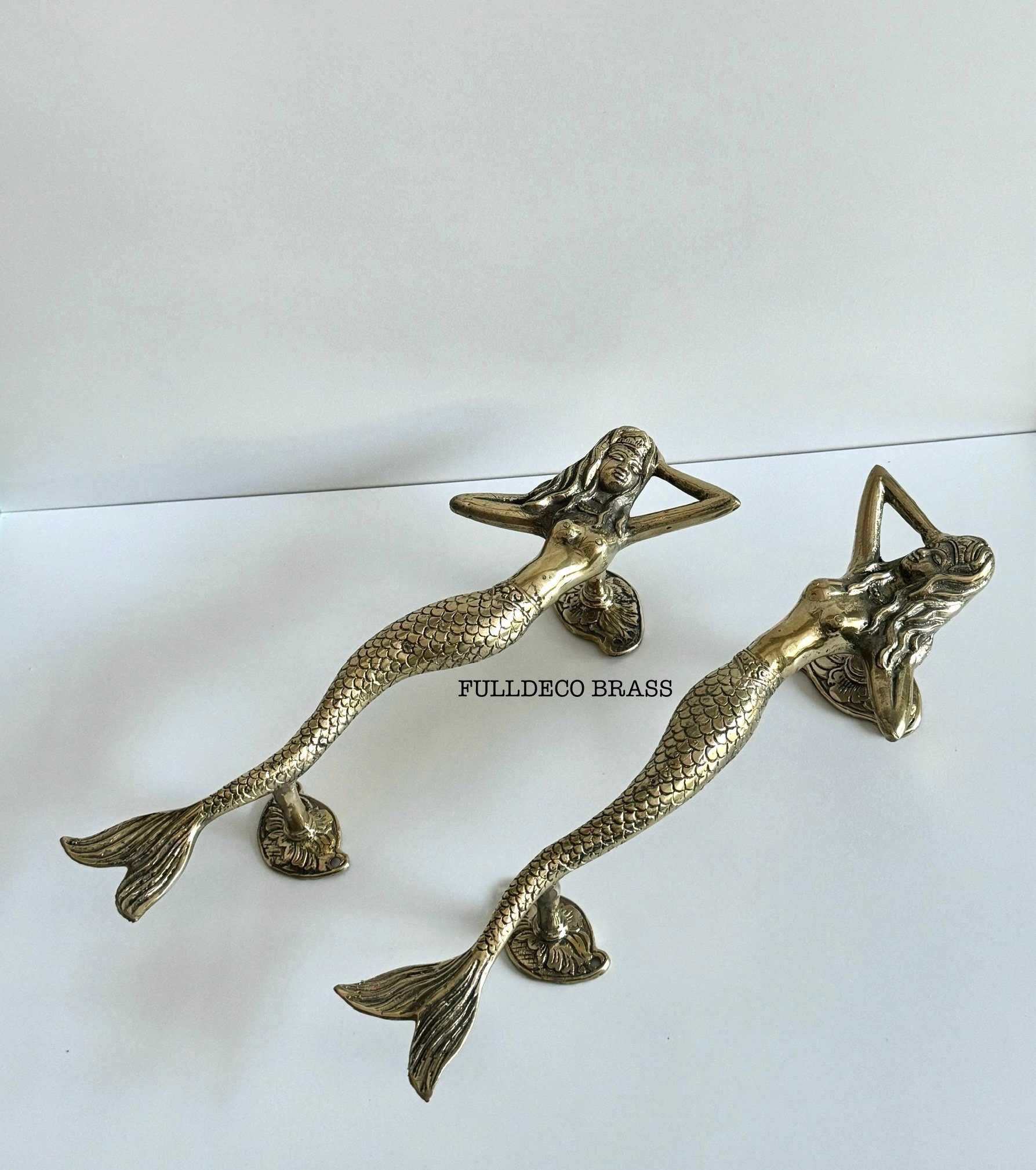 9.8” Pair Dancing Mermaid Brass Door Handle - Mermaid Cute Door Handle ...