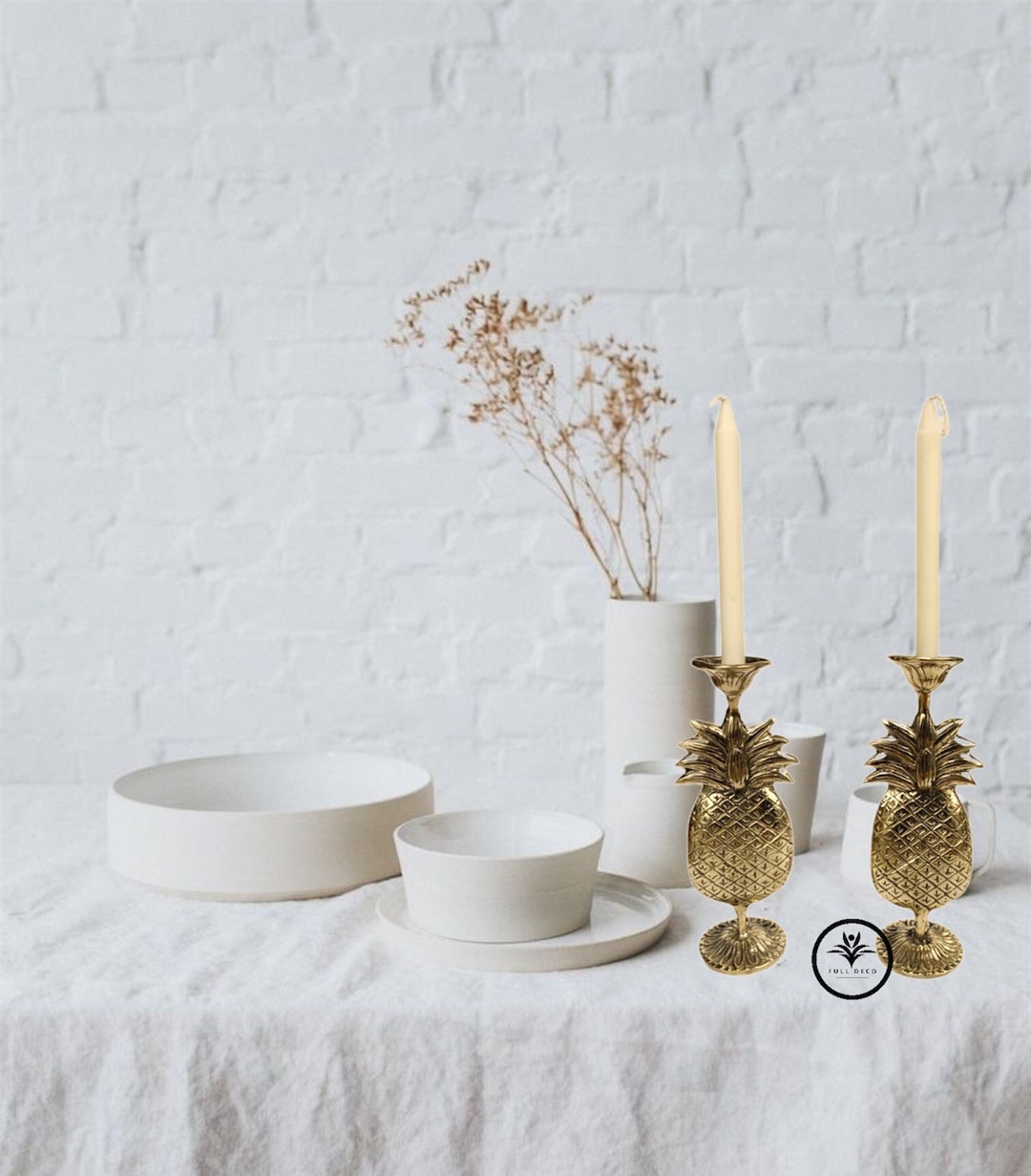 2 Items Pineapple Candle Stick - Brass Candle Holder - Brass Pineapple ...
