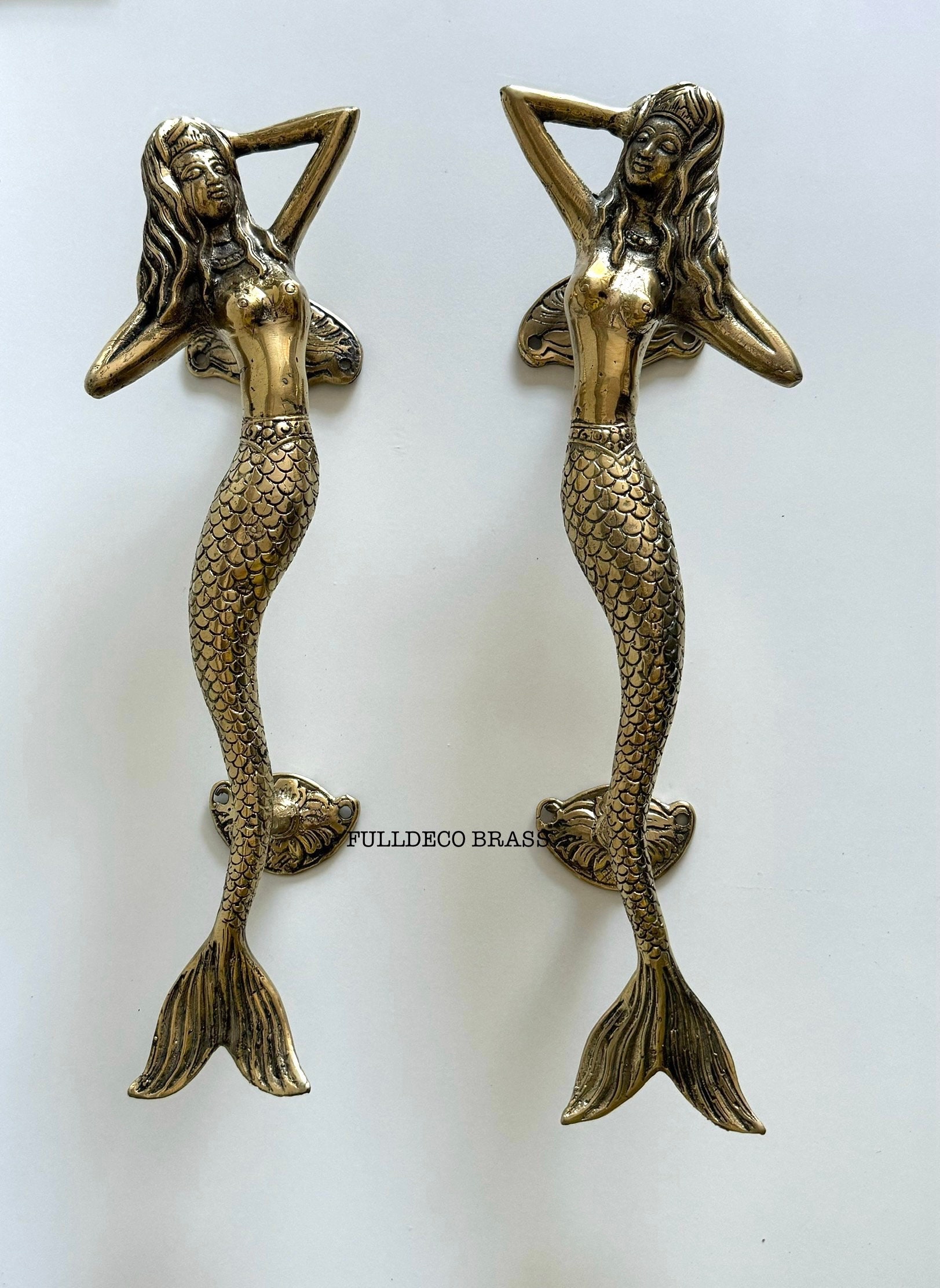 9.8” Pair Dancing Mermaid Brass Door Handle - Mermaid Cute Door Handle ...