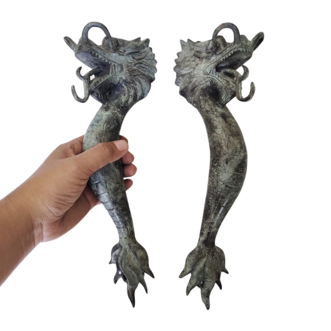 13.3” Brass Dragon Door Handle - 34cm Dragon Brass Door Handle - Dragon ...