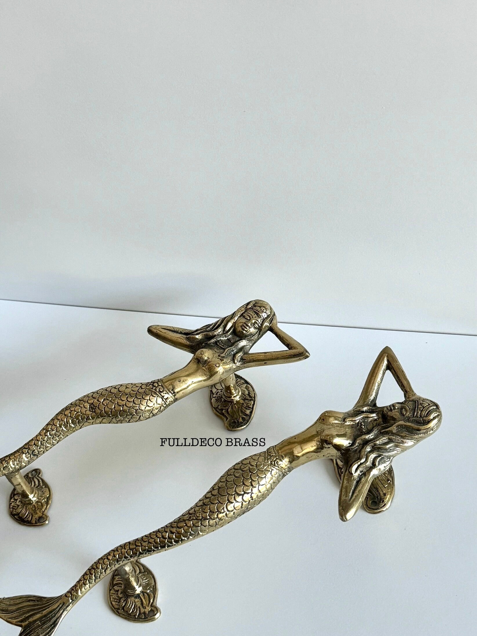 9.8” Pair Dancing Mermaid Brass Door Handle - Mermaid Cute Door Handle ...