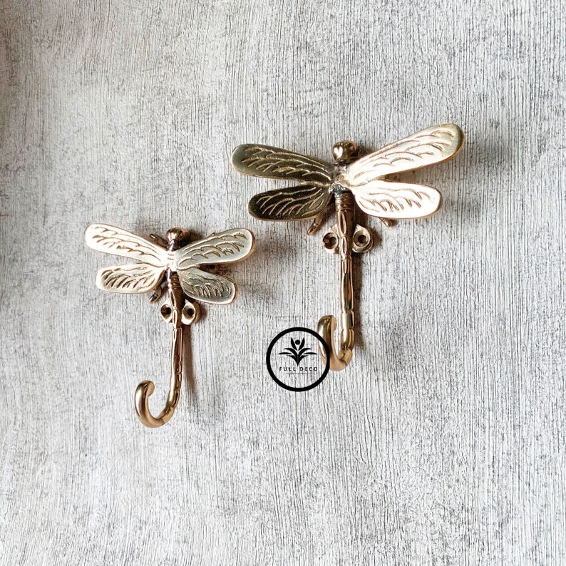 2 Pieces of Dragonfly Hook Brass Dragonfly Hook Brass Hook - Etsy
