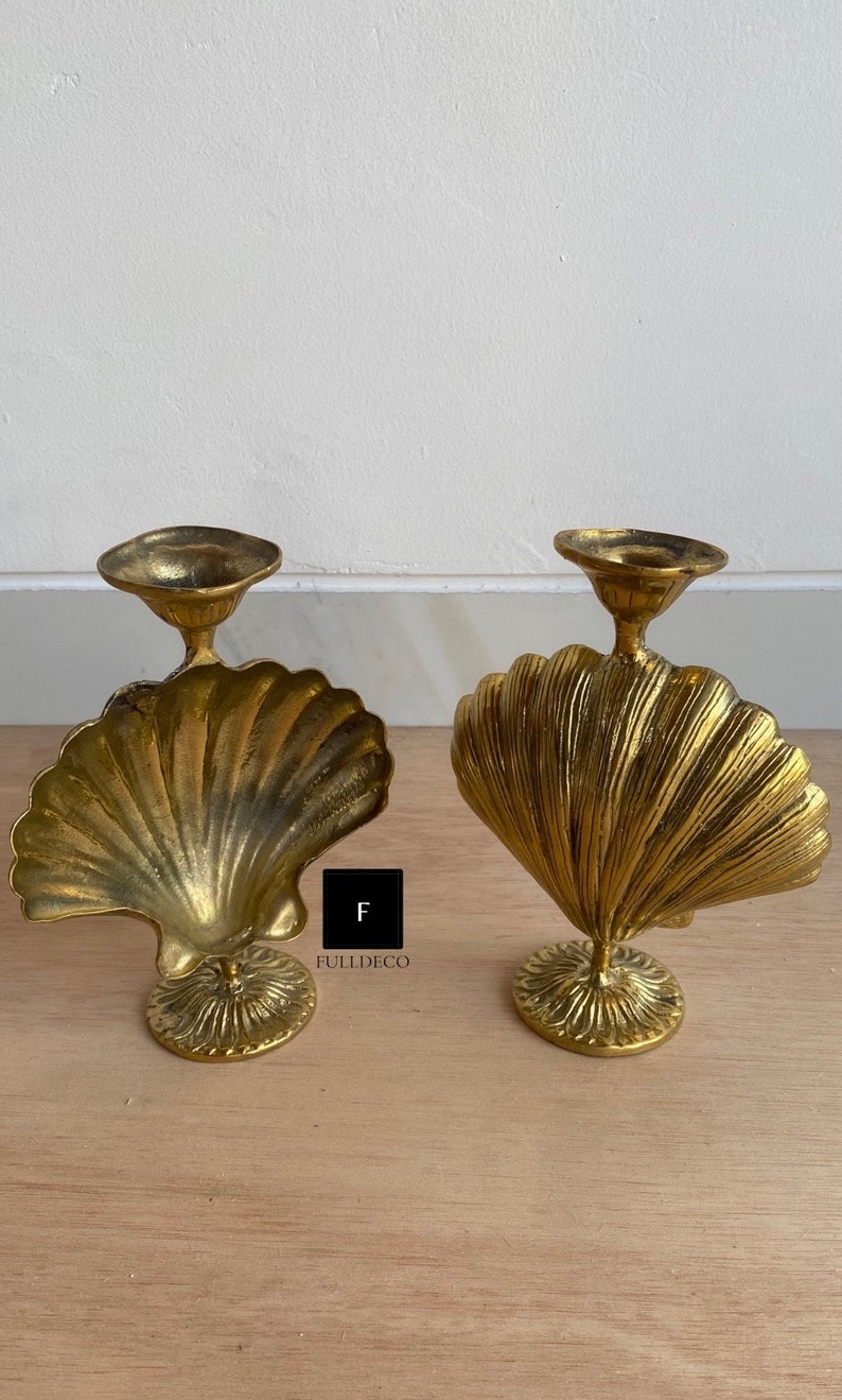 Brass Scallop Leora Candle Holder - Shell Candle Holder - Brass Candle ...