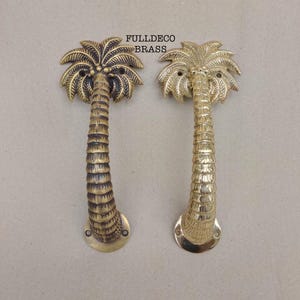 Pair of Palm Brass Handle - Tropical Brass Handle - Palm Brass Door ...