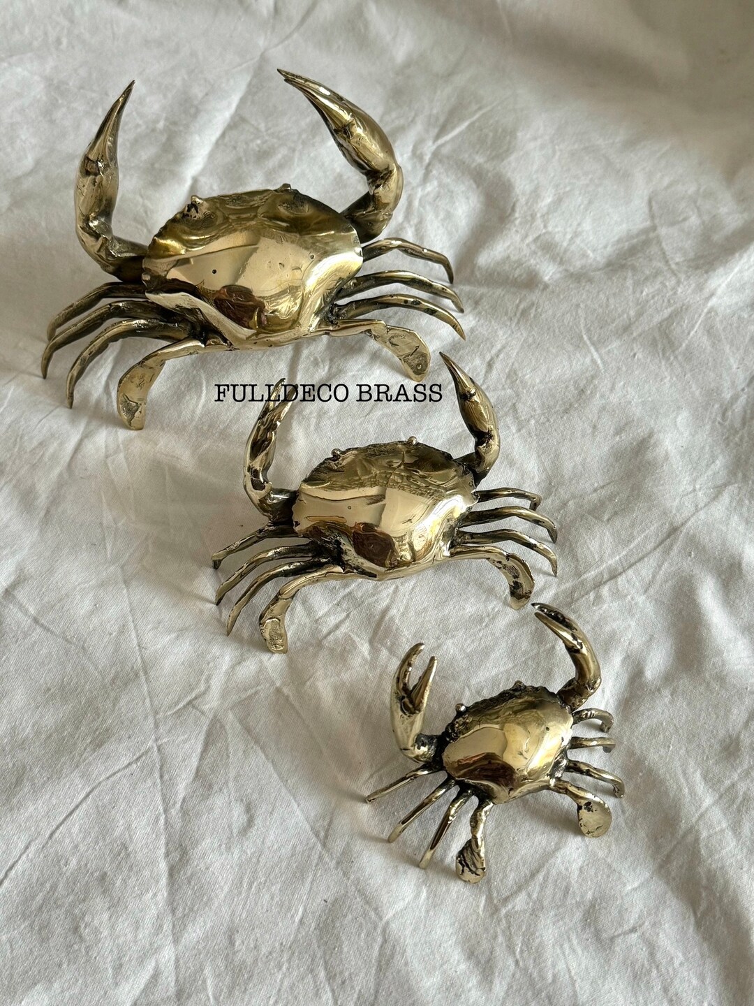 Cute Brass Crab Statues - Brass Crab Sculpture - Crabby Decor - Brass ...