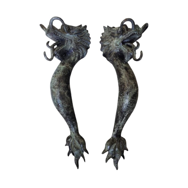 13.3” Brass Dragon Door Handle - 34cm Dragon Brass Door Handle - Dragon ...