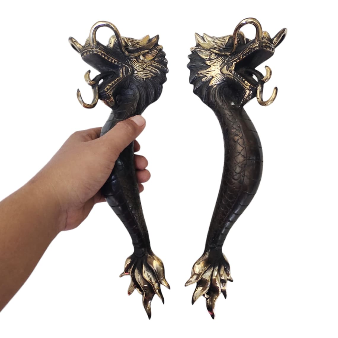 13.3” Brass Dragon Door Handle - 34cm Dragon Brass Door Handle - Dragon ...