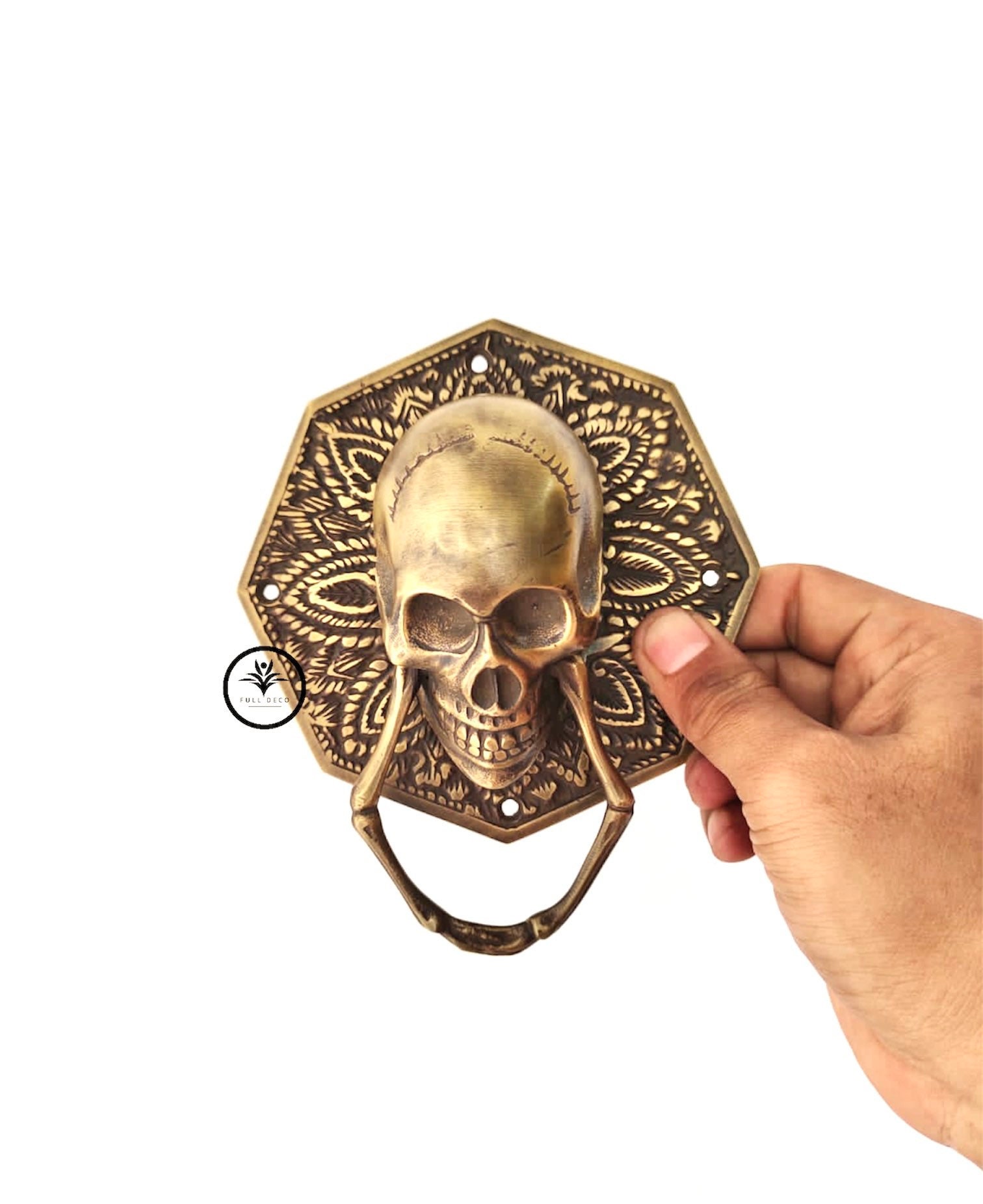 Rocked Skull Door Knocker - Brass Skull Door Knocker - Skull Door ...