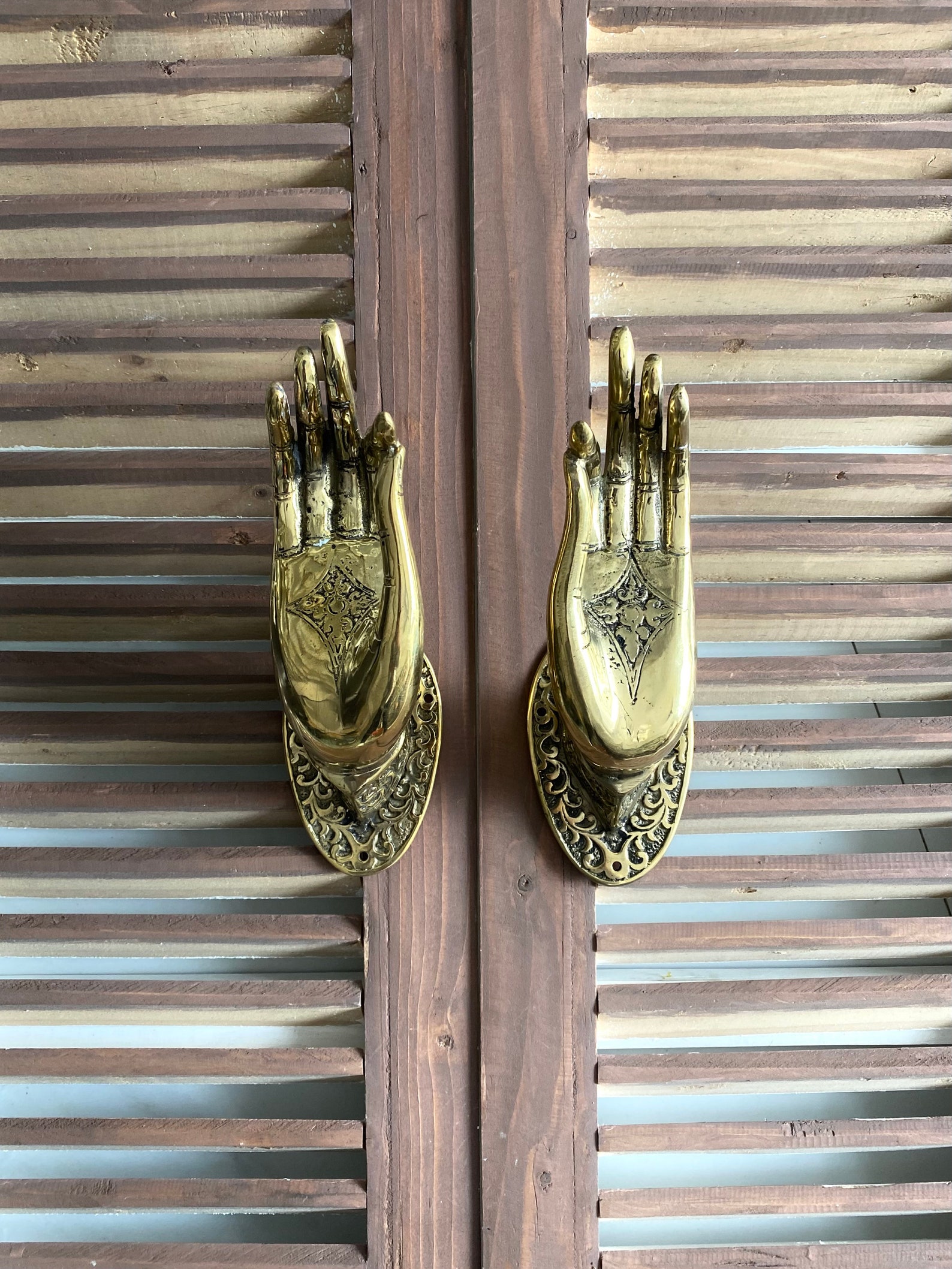 Pair of Brass Yoga Hands Door Handle - Brass Yoga Handles Pair - Boheme ...