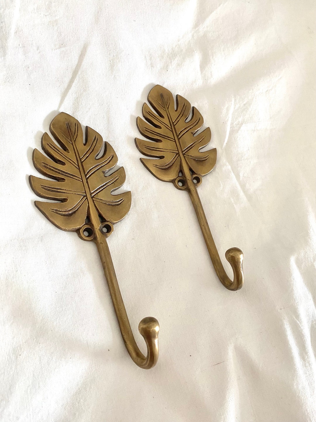 7.2” Brass Monstera Leaf Hook - Brass Leaves Hook - Monstera Leaves ...
