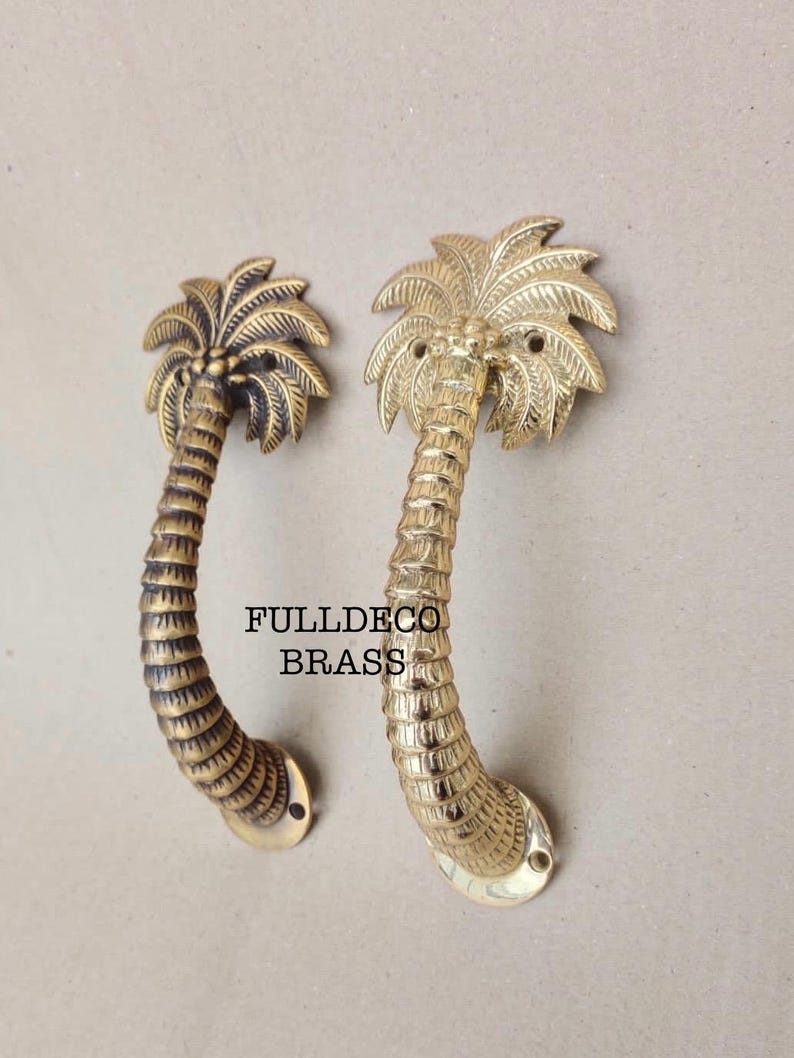 Pair of Palm Brass Handle - Tropical Brass Handle - Palm Brass Door ...