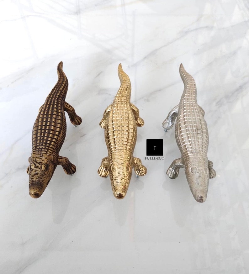 Pair of Solid Brass Fat Crocodile Handles Aligator Door Handles Solid ...