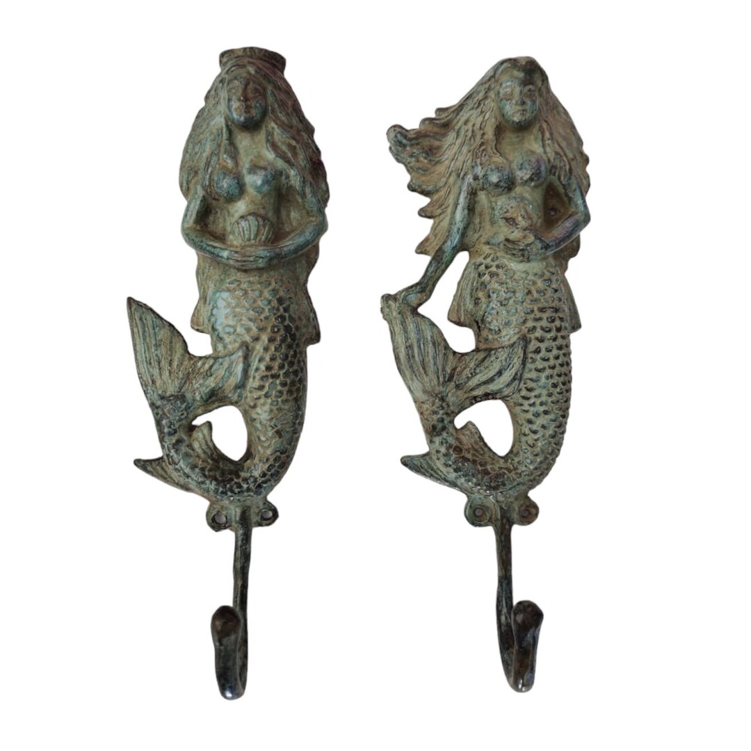 7.8” 2 Pieces of 2 Mermaid Queen Hook - Brass Mermaid Queen Hook ...