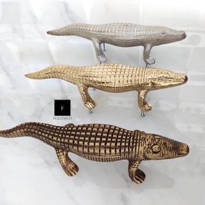 Pair of Solid Brass Fat Crocodile Handles - Aligator Door Handles ...