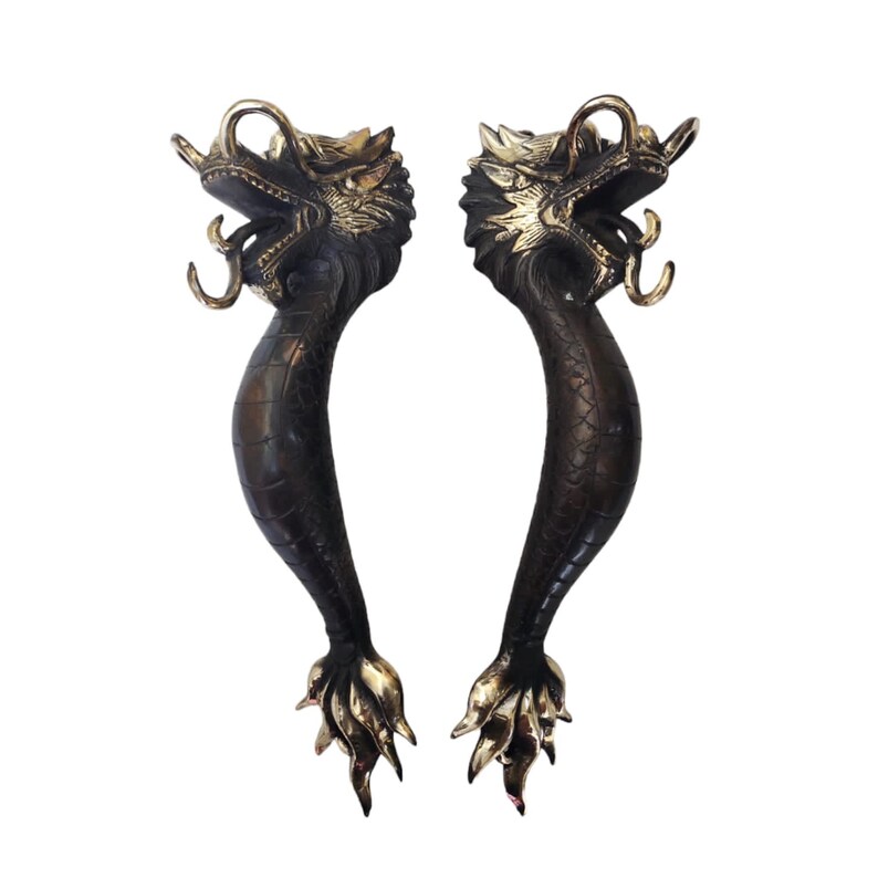 13.3” Brass Dragon Door Handle - 34cm Dragon Brass Door Handle - Dragon ...