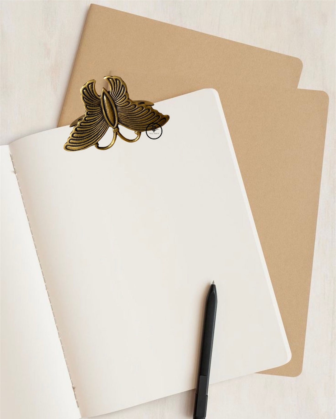 2 Items Butterfly Wall & Paper Clip Brass Butterfly Clam Paper Brass ...