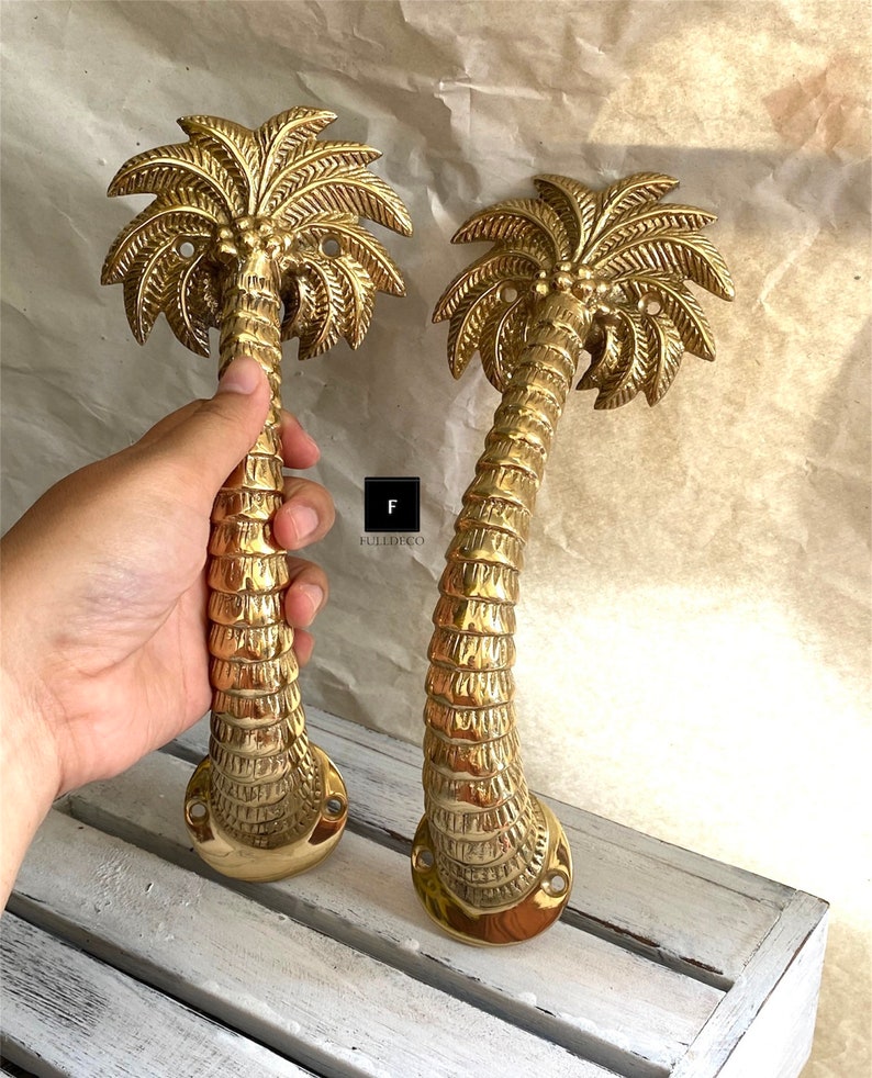 Pair of Palm Brass Handle - Tropical Brass Handle - Palm Brass Door ...