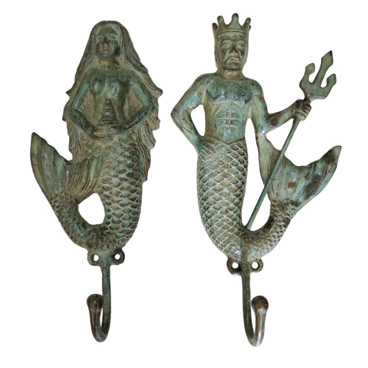 7.8 Pair of Mermaid Queen and Mermaid King Hook Brass Mermaid King and ...