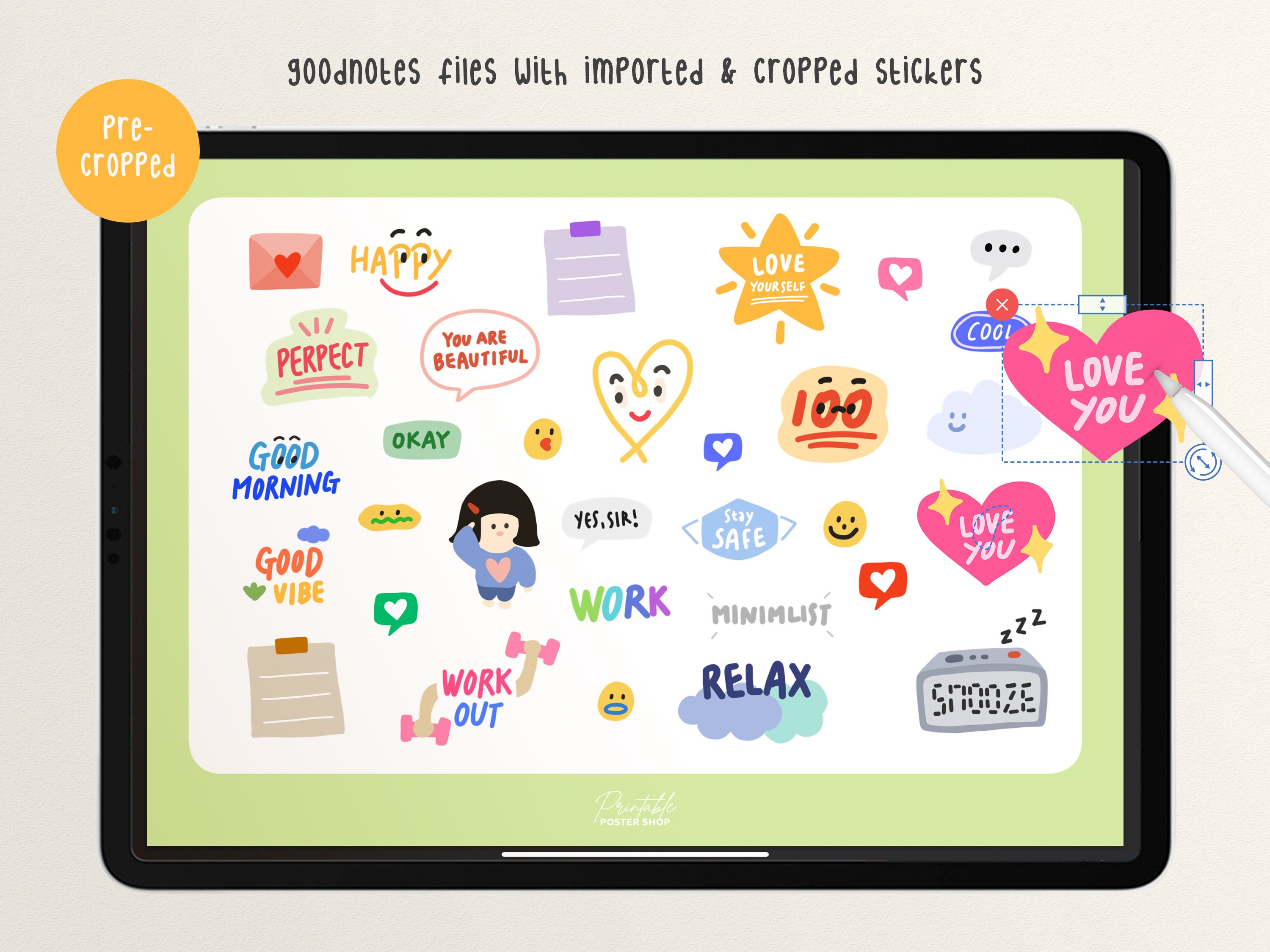 Digital Cute Stickers for GoodNotes Pre Cropped Days | Etsy