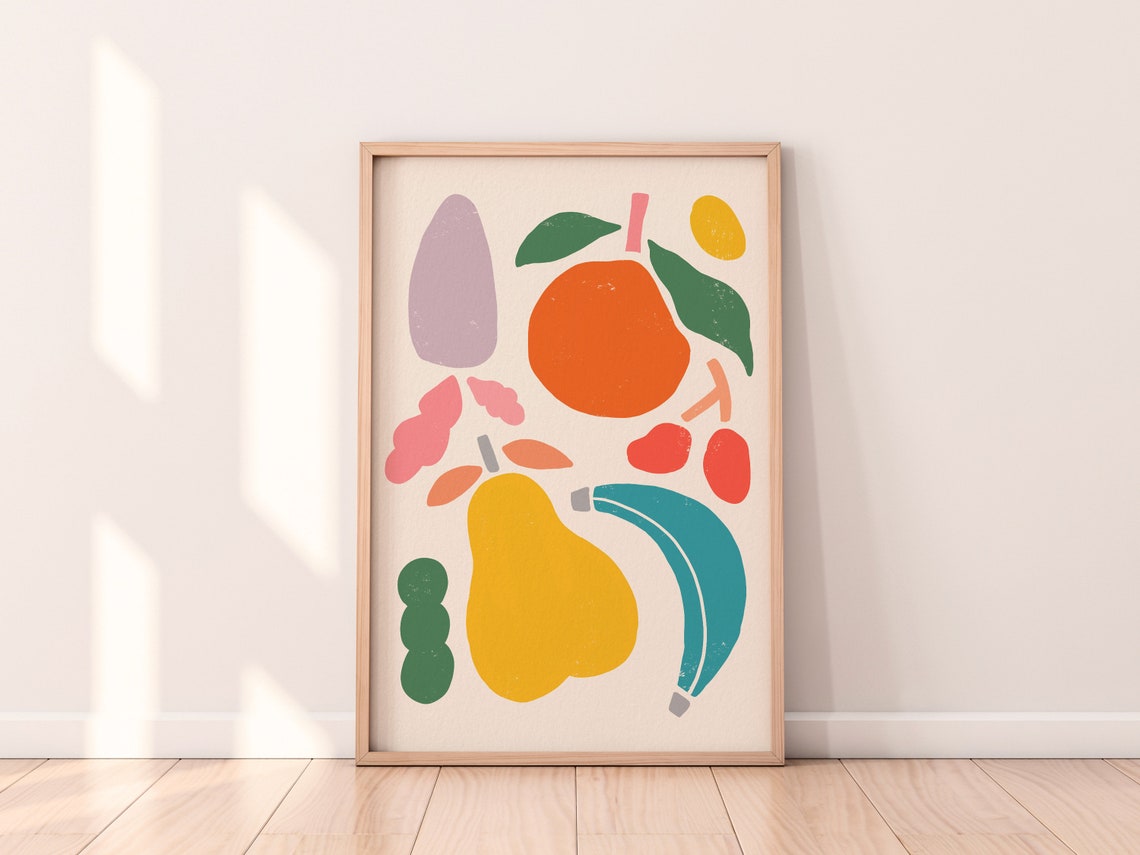 Abstract Fruit Print, Colorful Fruit Print, Minimalist Wall Art, Fruit ...