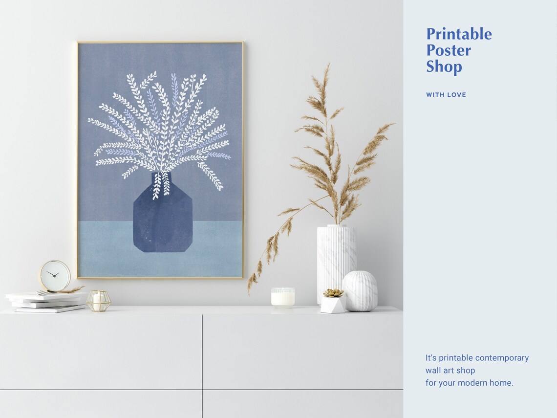 Flower Printable Art Flower Wall Art Boho Home Decor Vase - Etsy