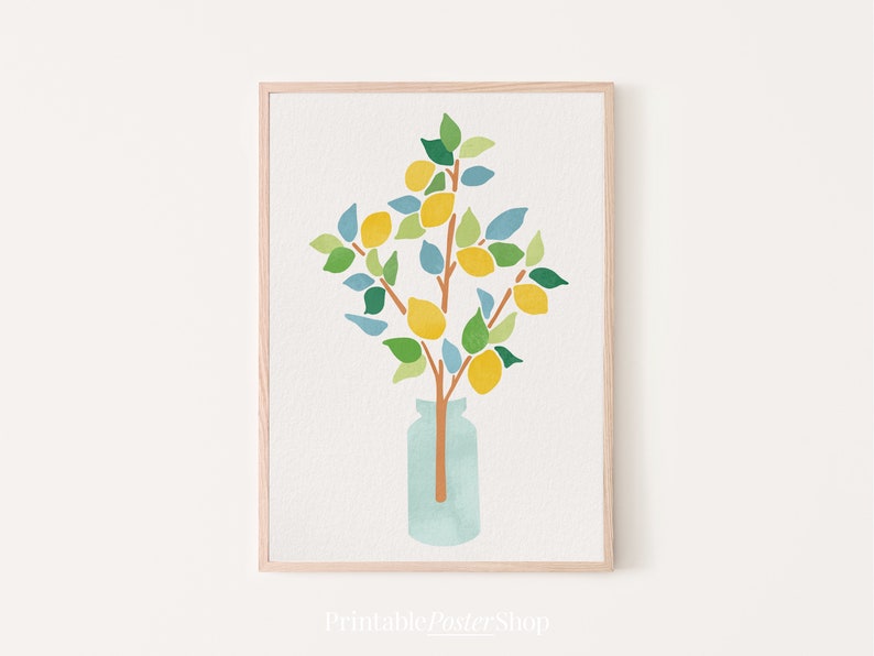 Lemon Tree Print, Abstract Citrus Fruit, Botanical Kitchen Wall Art ...