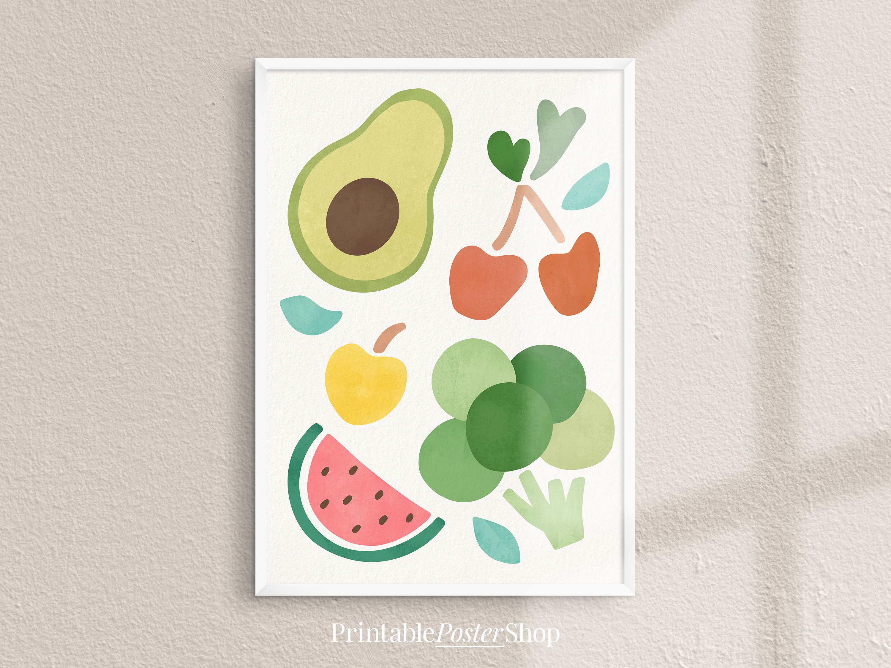 Colorful Fruit Printable Wall Art, Prints for Kitchen, Avocado ...