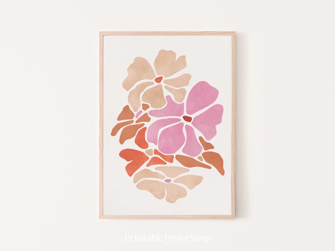 Printable Wall Art Pink Flower, Abstract Floral Poster, Boho Home Decor ...