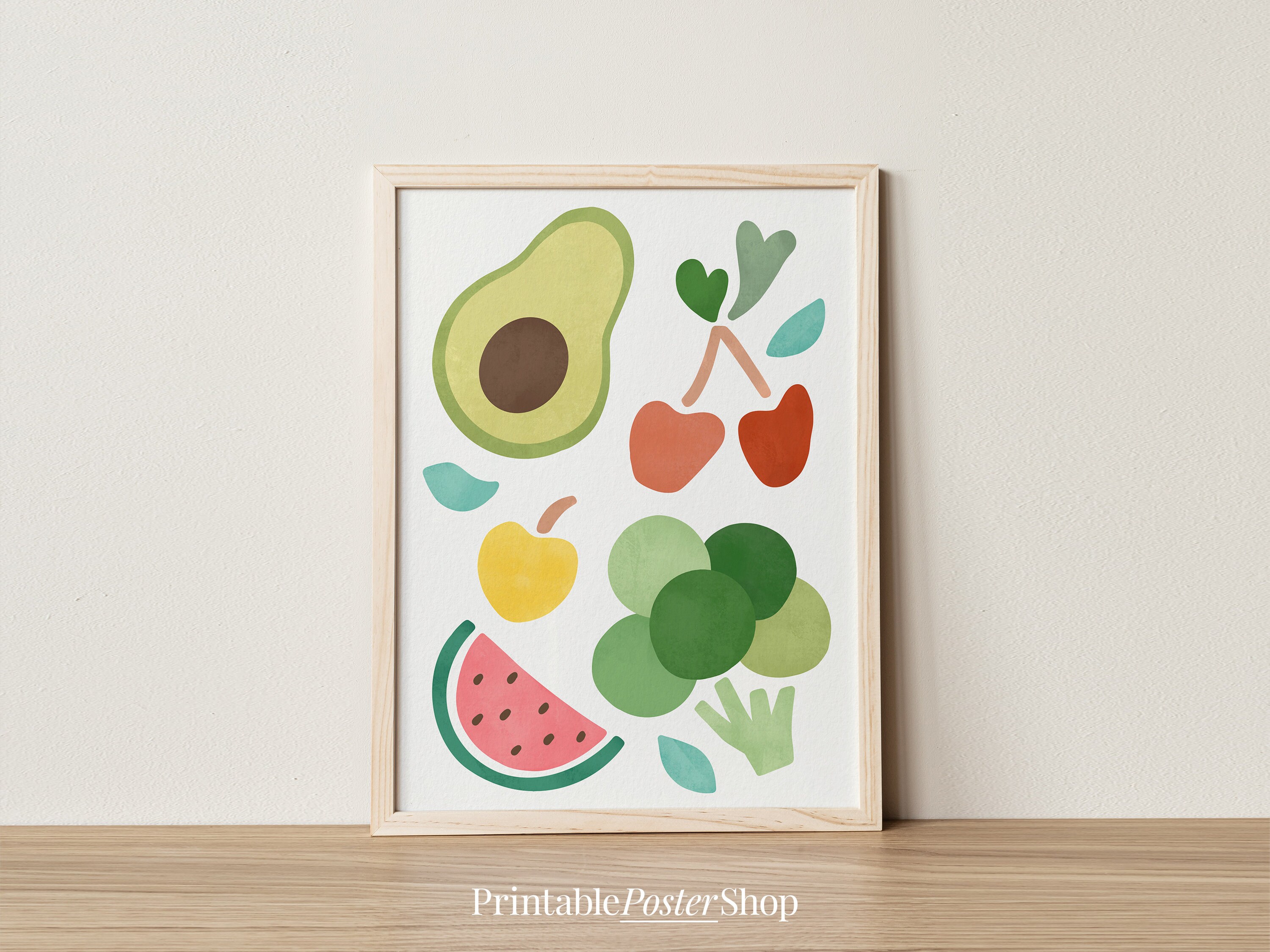 Colorful Fruit Printable Wall Art, Prints for Kitchen, Avocado ...