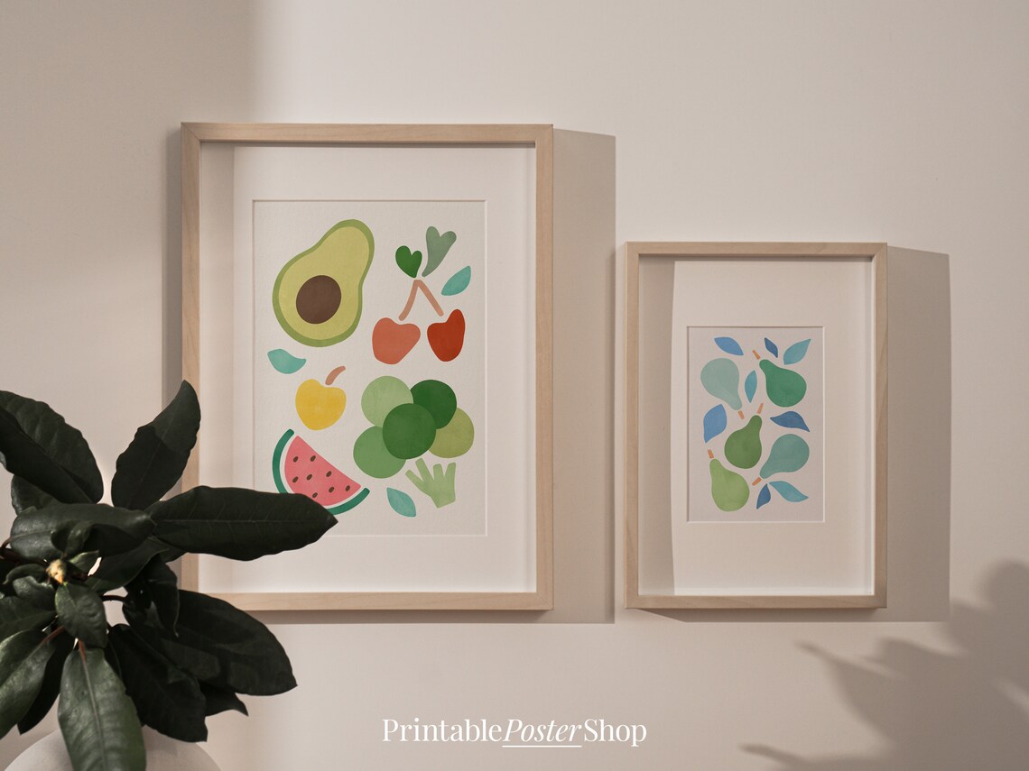 Colorful Fruit Printable Wall Art, Prints for Kitchen, Avocado ...