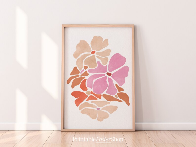 Printable Wall Art Pink Flower, Abstract Floral Poster, Boho Home Decor ...