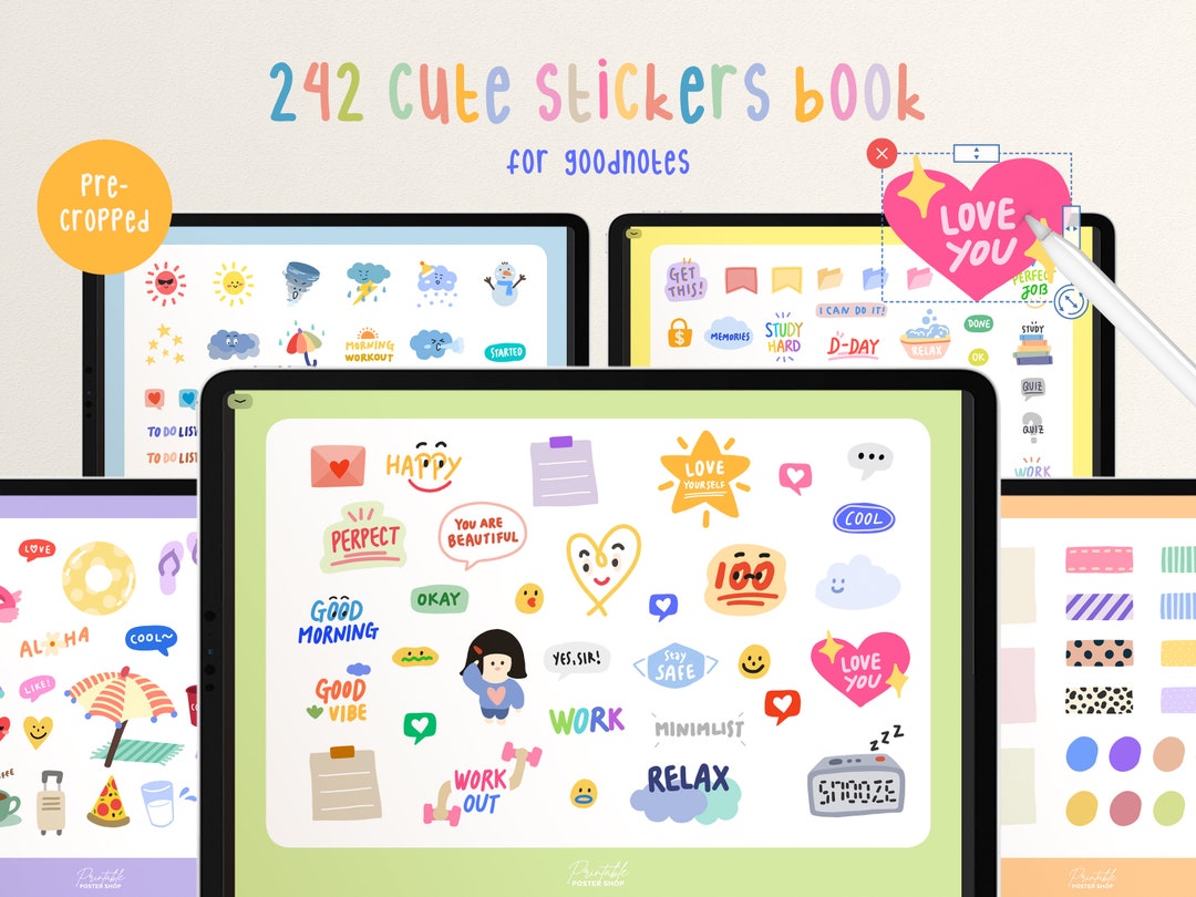 Digital Cute Stickers for Goodnotes - Pre Cropped Days - Sticker Sheets ...