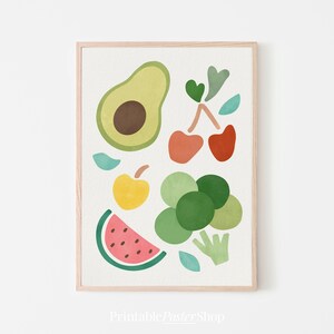 Colorful Fruit Printable Wall Art, Prints for Kitchen, Avocado ...