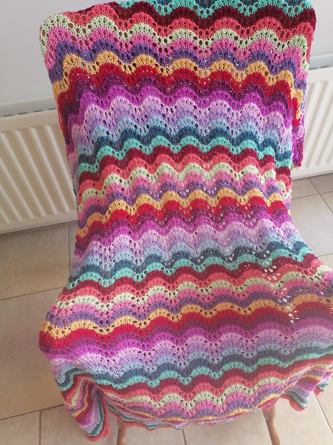 Hand Knit Jagged Edged Old Shale Afghan Rainbow Blanket/throw - Etsy