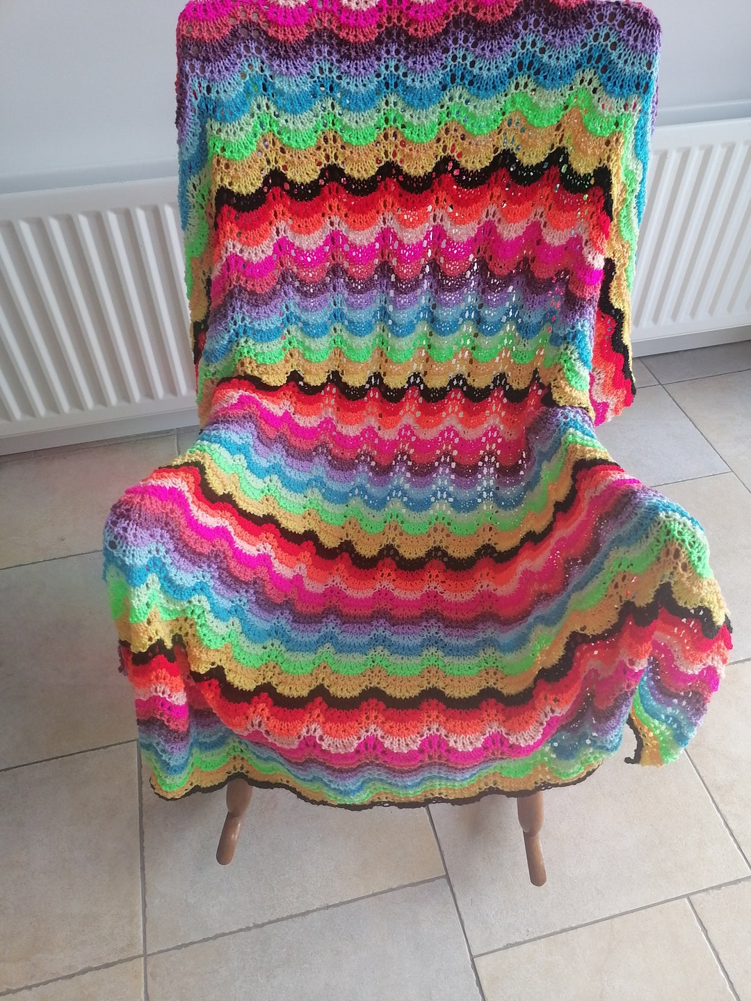 Hand Knit Jagged Edged Old Shale Afghan Rainbow Blanket/throw - Etsy