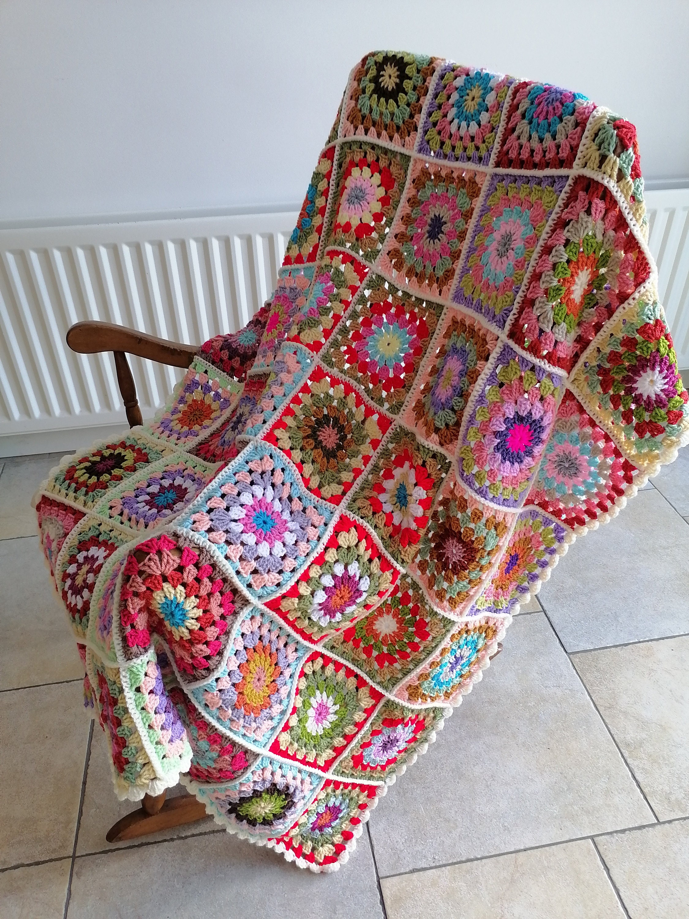 Hand Made Granny Square Crochet Blanket/throw - Etsy