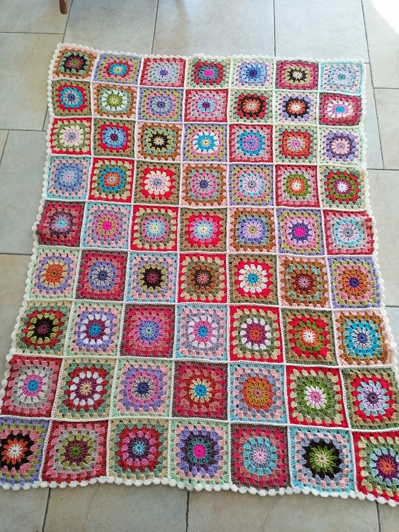 Hand Made Granny Square Crochet Blanket/throw - Etsy