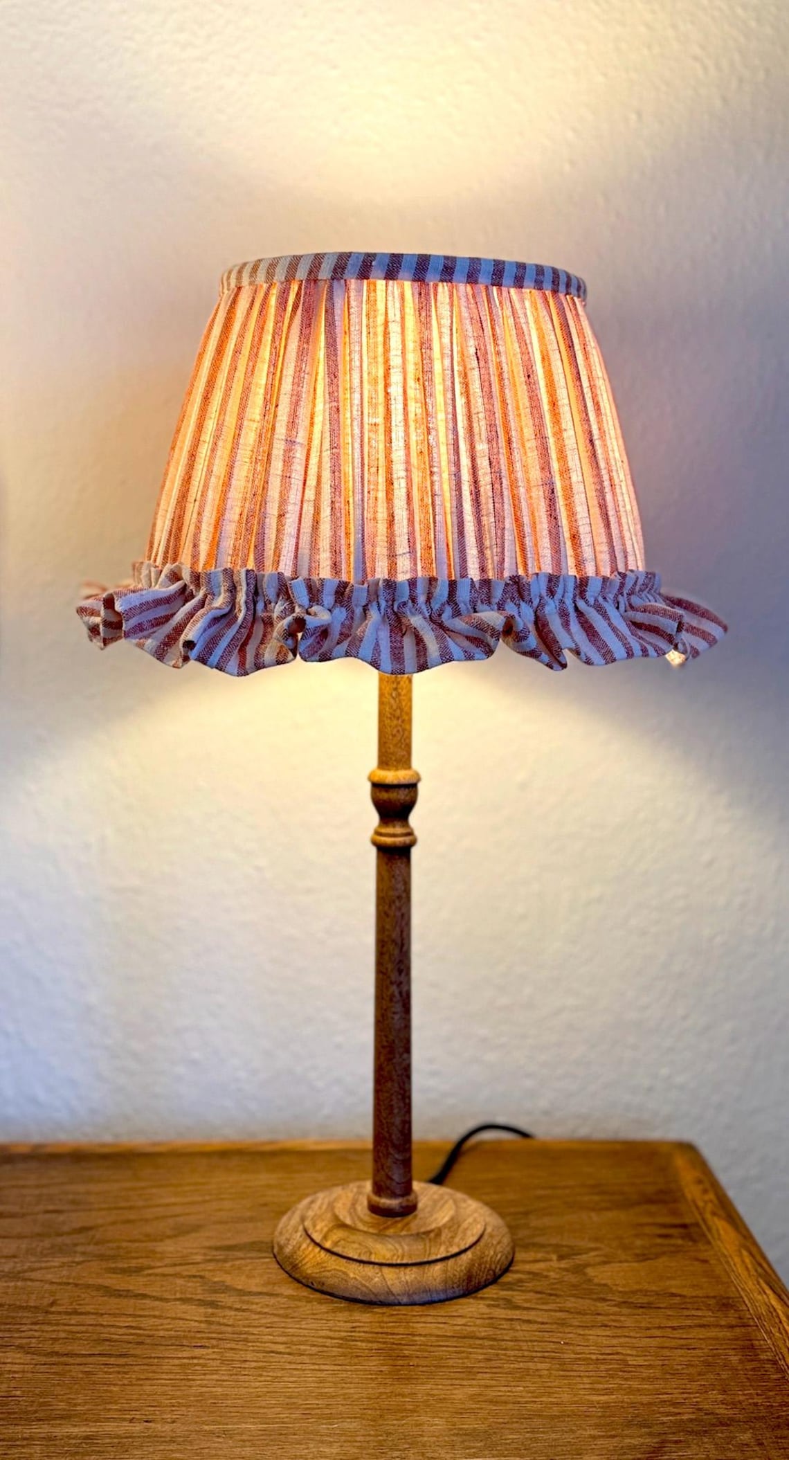 Brick Pinstripe Linen Ruffled Lampshade | Handmade Pleated Shade With ...