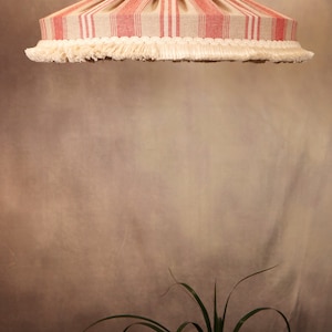 Lampshade Striped Red, Rustic Style, With Short Cotton Fringe. Made to ...