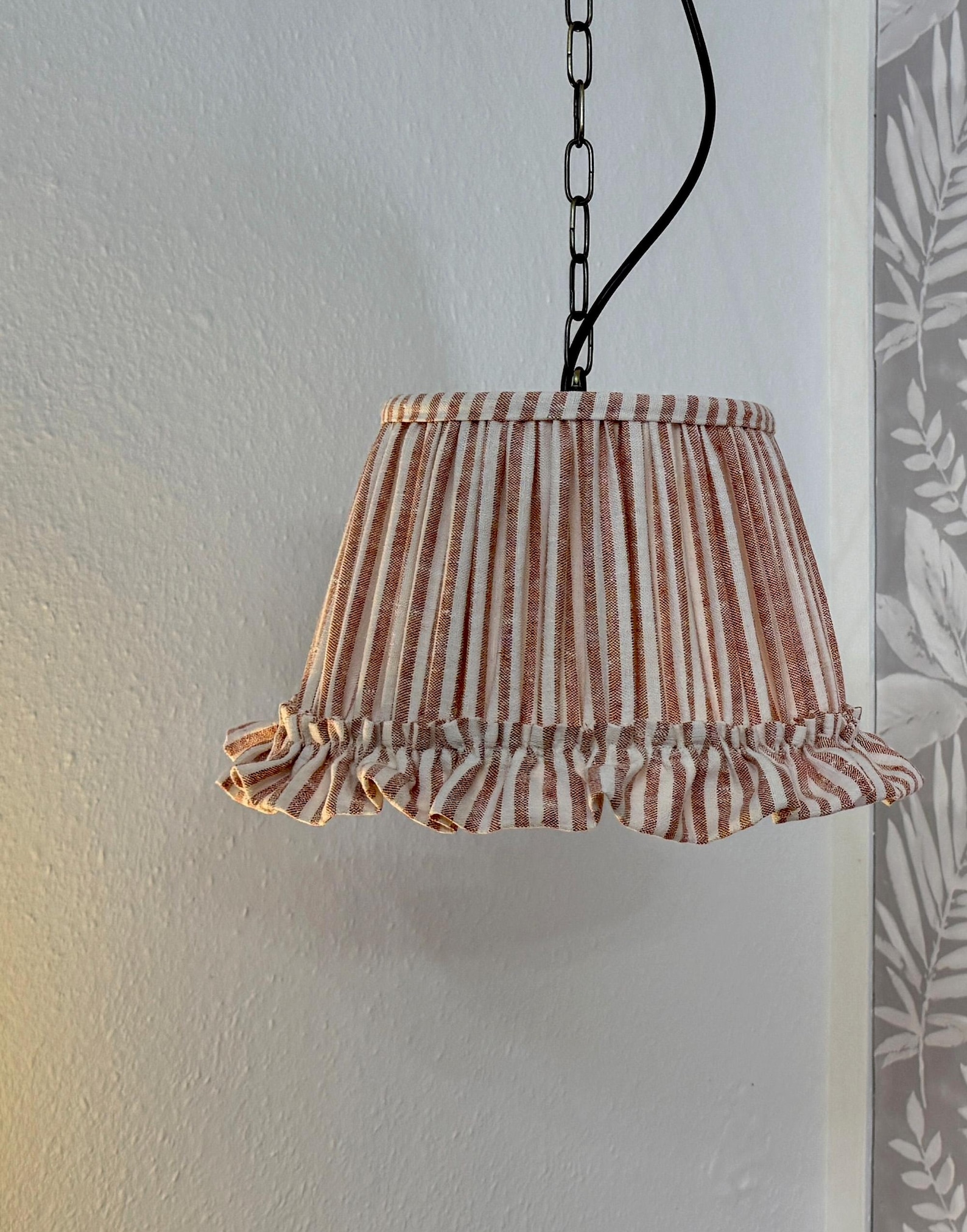 Brick Pinstripe Linen Ruffled Lampshade | Handmade Pleated Shade With ...