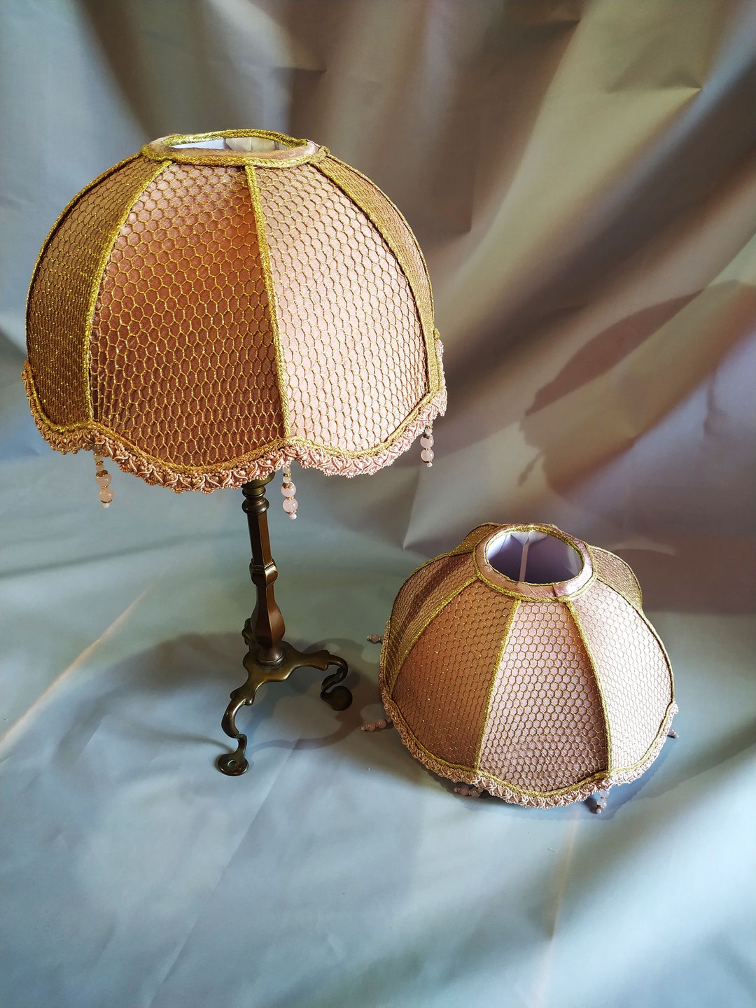 Silk Lampshade Decorated With Quartz Gemstone Beads, Adorned With ...