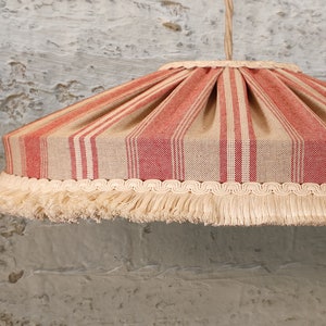 Lampshade Striped Red, Rustic Style, With Short Cotton Fringe. Made to ...