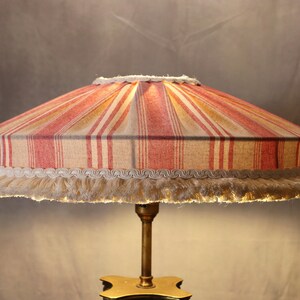 Lampshade Striped Red, Rustic Style, With Short Cotton Fringe. Made to ...