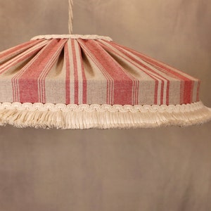 Lampshade Striped Red, Rustic Style, With Short Cotton Fringe. Made to ...