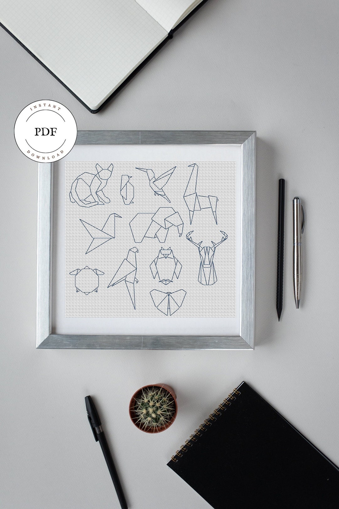 Cross Stitch Chart Origami Animals, Deer, Lama, Parrot, Hummingbird ...